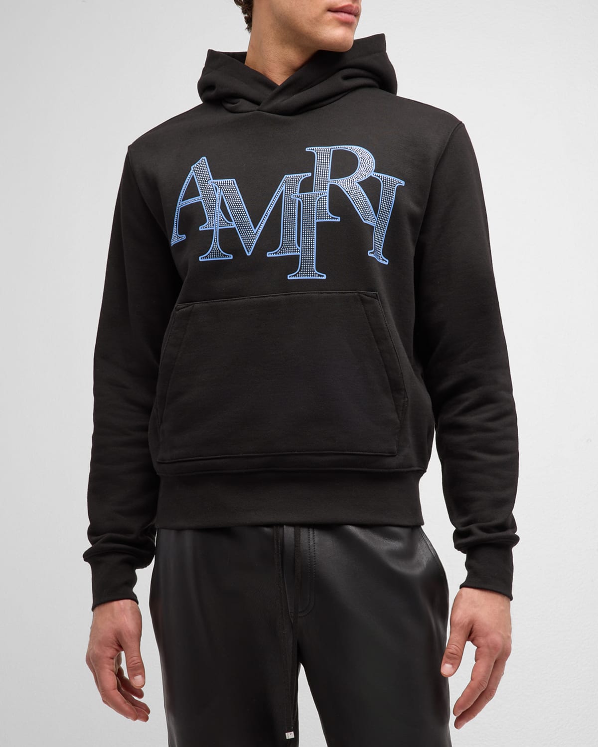Amiri Crystal Staggered Logo Hoodie - Black Blue | Editorialist